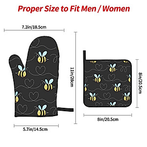 4Pcs Oven Mitts and Pot Holders Sets,Bumble Bees,Kitchen Oven Glove High Heat Resistant 500 Degree Oven Mitts and Pot Holder,Surface Safe for Baking,Cooking,BBQ