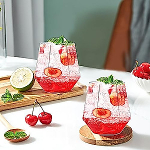 Pumtus 24 Pack Stemless Wine Glasses, Plastic Unbreakable Diamond Wine Cups, 12 OZ Shatterproof Drinking Glassware, Clear Tritan Drinkware Tumbler for Whiskey, Cocktails, Wedding, Party, Bars