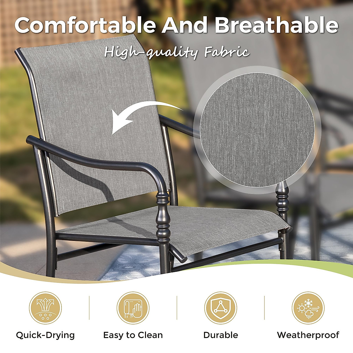 MIXPATIO 7 Pieces Patio Dining Set, Patio Dining Set for 6, 6 x Textilene Dining Chairs, 60" Rectangular Outdoor Dining Table with 1.77" Umbrella Hole, for Lawn Garden Backyard Deck, Grey