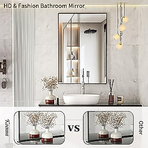 Koonmi 20"x30" Wall Bathroom Mirror, Black Rectangular Wall-Mounted Mirror for Bathroom with Aluminum Alloy Frame Bathroom Mirror Hangs Horizontal or Vertical Ideal for Bedroom Living Room