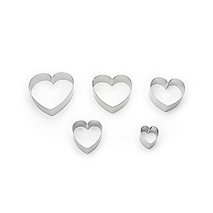 Fox Run Heart Shaped Cookie Cutters, 5-Piece Set with Storage Tin Included, Stainless Steel