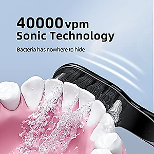 XFU Sonic Toothbrush for Adults and Kids, 3 Dupont Brush Heads, with 5 Modes and Waterproof IPX7, Battery Electric Toothbrush Build in 2 Mins Timer 40,000 VPM XF-2011 (Black)