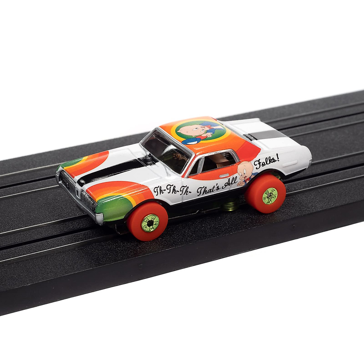 Auto World Thunderjet R33 Looney Tunes Porky Pig - 1968 Mercury Cougar HO Scale Slot Car