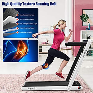 GYMAX Walking Pad, 2.25HP Dual Display Foldable Treadmill for Home with Remote/Smart App Control, Portable Compact Treadmill for Office Under Desk, Folding Running Machine for Small Spaces (White)