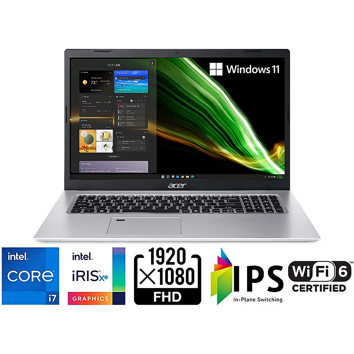 Acer Aspire 5 17.3" FHD IPS Premium Business Laptop, 11th Gen Intel Core i7-1165G7 Processor Upto 4.7Mhz, Intel Iris Xe Graphics, Backlit KB, Fingerprint, RJ-45, Win11 Home(8GB|512GB SSD)