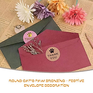 BLMHTWO 1500 Pieces Thank You Stickers for Packaging, Thank You Stickers Small Business Hot Stamping/Kraft Paper 1inch Cat Paw Party Gift Envelope Seals Birthday Gift Box