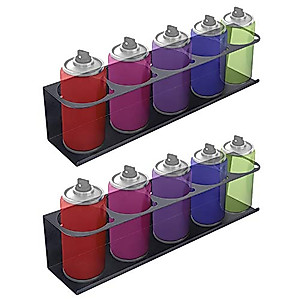 Steel Wall Mounted Aerosol Spray Can Holder Rack Organizer for Garage and Workspace,Five cans , 16.5" Width x 4" Height x 3.5" Depth, Pack of 2
