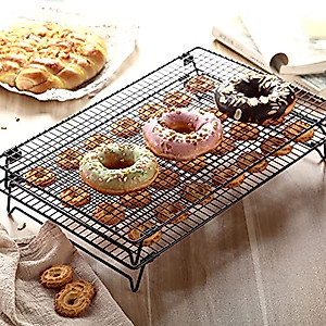 Asixxsix Cooling Rack, 17 x 11 Inches Oven and Dishwasher Safe Baking Rack, High Temperature Resistant Wire Rack with Small Mesh for Cooking, Roasting, Grilling, Dripping Dish, Fits Pans (Black)