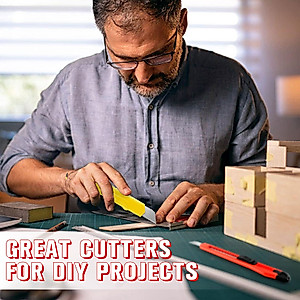 DIYSELF 4 Pack Box Cutter, Box Cutter Retractable, with 10 Pcs 9mm Snap off Blades, Utility Knife for Carton, Cardboard, Paper Knife, Box Cutter for Office, Warehouse, Small Box Opener, Razor Knife