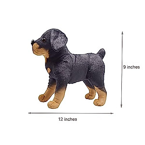 YONLIT Lifelike Rottweiler Dog Stuffed Animal Simulated Plush Puppy Toy Doll Super Realistic Black Dogs Act Like Real Excellent Gifts for Kids Birthday Party Dog Collection 12 Inches