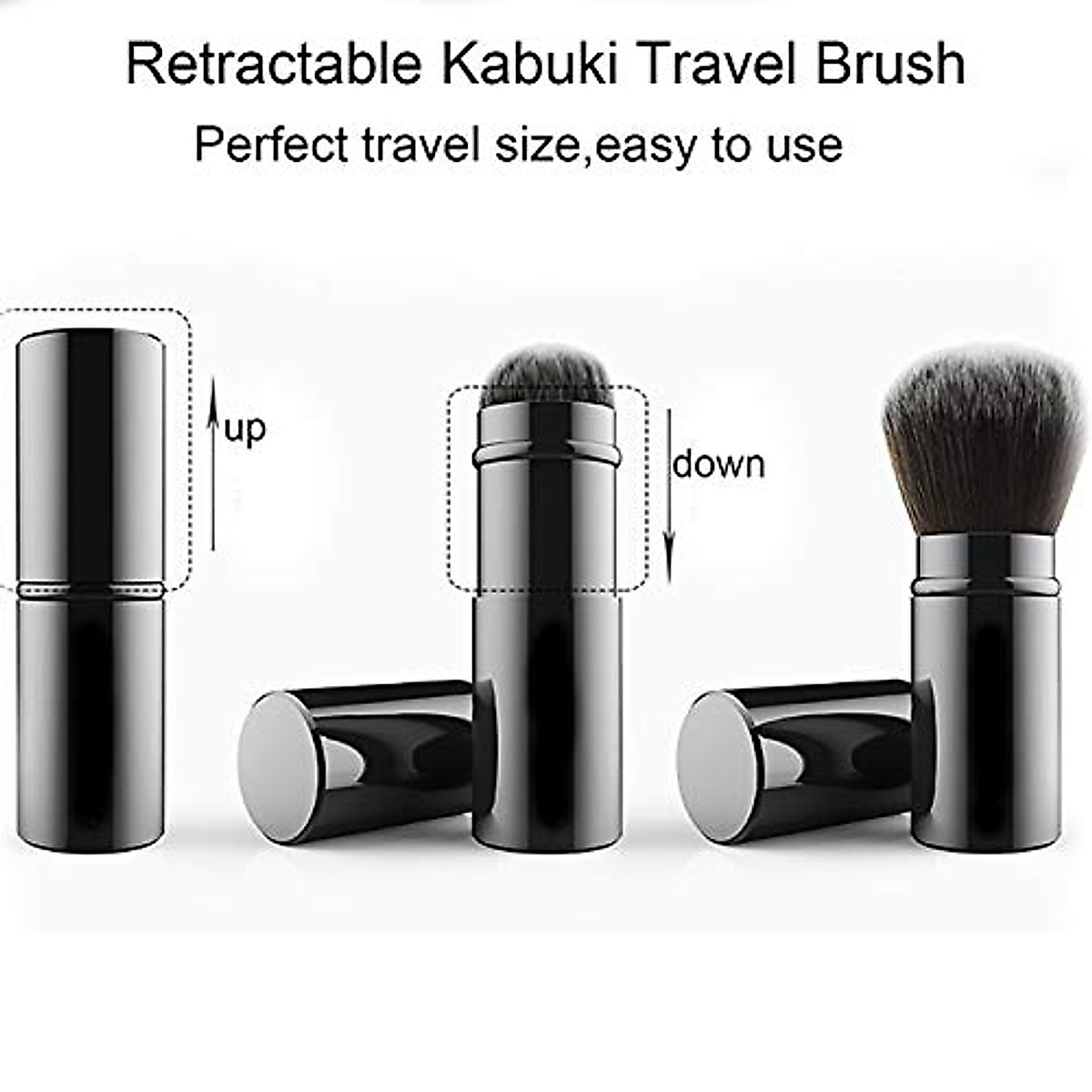 Falliny 2 Pack Retractable Kabuki Makeup Brush, Travel Face Blush Brush, Portable Powder Brush with Cover for Blush, Bronzer, Buffing, Flawless Powder Cosmetics