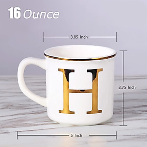 Miicol Ceramic Coffee Mug 16 oz, Monogram Coffee Cup, Golden Initial Tea Mug, Personalized Tea Cup, Unique Gift, Large Mug for Home, Office, Letter H