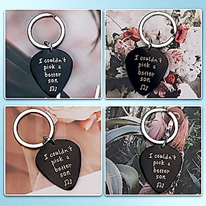 Guitar Pick Son Keychain Gift from Mom Dad I couldn’t Pick a Better Son Keychain Cute Funny Mini Adult Key Ring Special Engraved Charm Pendent Men Present for Birthday Christmas Gift