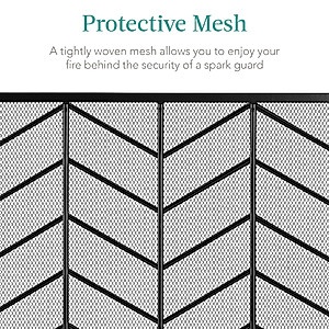 Best Choice Products 52x31in 3 Panel Chevron Fireplace Screen, Mid Century Modern Wrought Iron Hand Crafted Fire Place Guard for Living Room Home Decor, Steel Mesh - Black