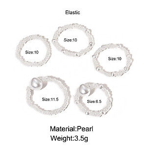 LARVOVUE 4 pcs White Pearl Adjustable Rings for Women and Handmade Stacking Stackable Beaded Rings (4 pcs White Pearl)