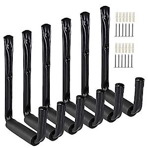 Ihomepark Heavy Duty Garage Storage Utility Hooks with Jumbo Arm, Wall Mount Garage Brackets Hanger & Organizer for Ladder Tool Chair Hose(6 Pack - Black)