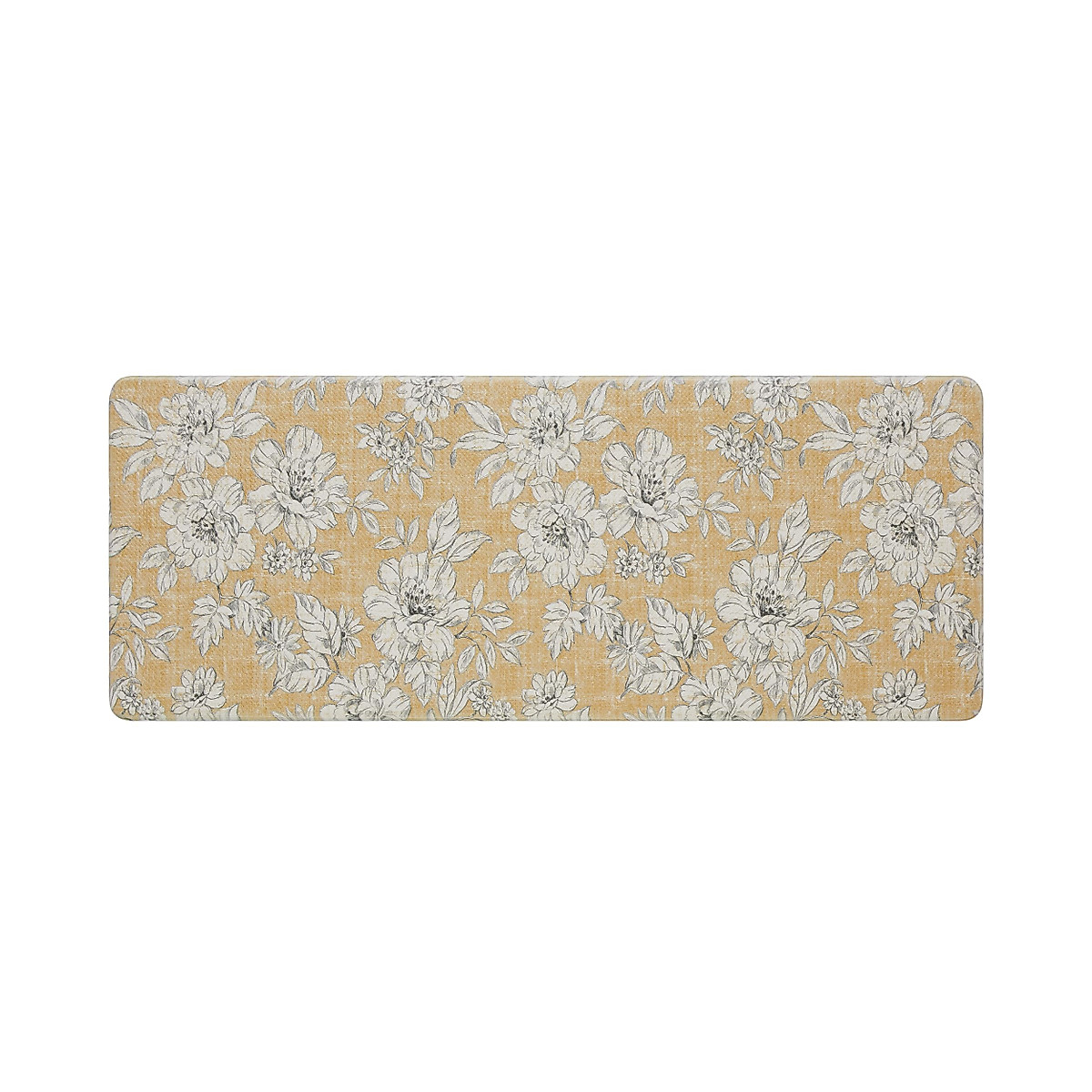 Laura Ashley - Anti-Fatigue Kitchen Mat, Iris Floral Design, Stain, Water & Fade Resistant, Cooking & Standing Relief, Non-Slip Backing, Measures 17.5" x 60", Tawny Yellow