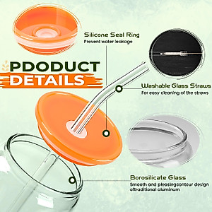 Joyclub 20 oz Glass Cups with Acrylic Lids and Straws 8pcs Can Shaped Glass Iced Coffee Cups with Lids, Drinking Jar Glasses Cute Tumbler Cup Great for Smoothie Soda Boba Tea Cocktail Beer Gift