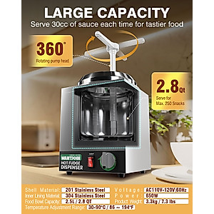 WantJoin Nacho Cheese Dispenser with Pump,2.8Qt Nacho Cheese Warmer,Stainless Steel Hot Fudge Warmer W/5-Level Temperature Adjustment,Commercial Hot Fudge Dispenser for Hot Fudge Cheese Caramel