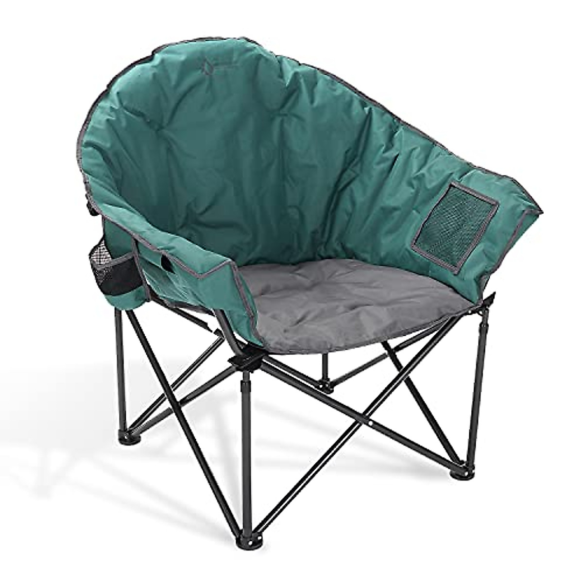 ARROWHEAD OUTDOOR Oversized Heavy-Duty Club Folding Camping Chair w/External Pocket, Cup Holder, Portable, Padded, Moon, Round, Saucer, Supports 330lbs, Carrying Bag, USA-Based Support