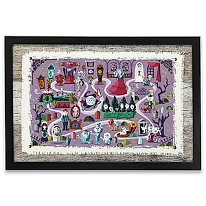Disney Haunted Mansion Map Framed Wood Wall Decor - Fun Haunted Mansion Picture for Kids' Room or Halloween Decor