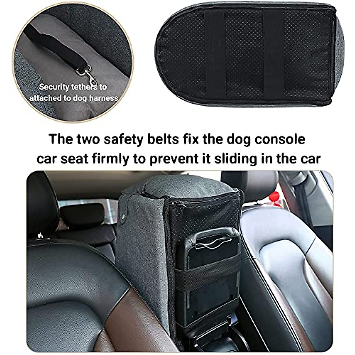 Cathpetic Dog Car Seat Pet Supplies - Travel Bags for Dogs Cats Portable Console Dog Car Seat Washable Dog Cat Booster Seat on Car Armrest Included Safety Tethers Perfect Car Seat for Dogs Cats