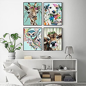 4 Pack Animal Paint by Numbers for Adults Kids Beginner, On Canvas DIY Giraffe Owl Cow Dog Oil Painting for Home Decor 12X16 Inch