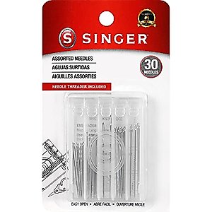SINGER 07370 Hand Sewing Needles in Compact with Needle Threader, Assorted Sizes, 30-Count