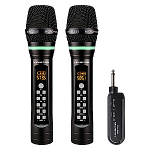 Sound Town 100-Channel UHF Rechargeable Wireless Handheld Microphone System with Built-in Effects, 1/4" Mini Portable Receiver for Karaoke, Events, Church, Meetings (SWM01-U2HH)