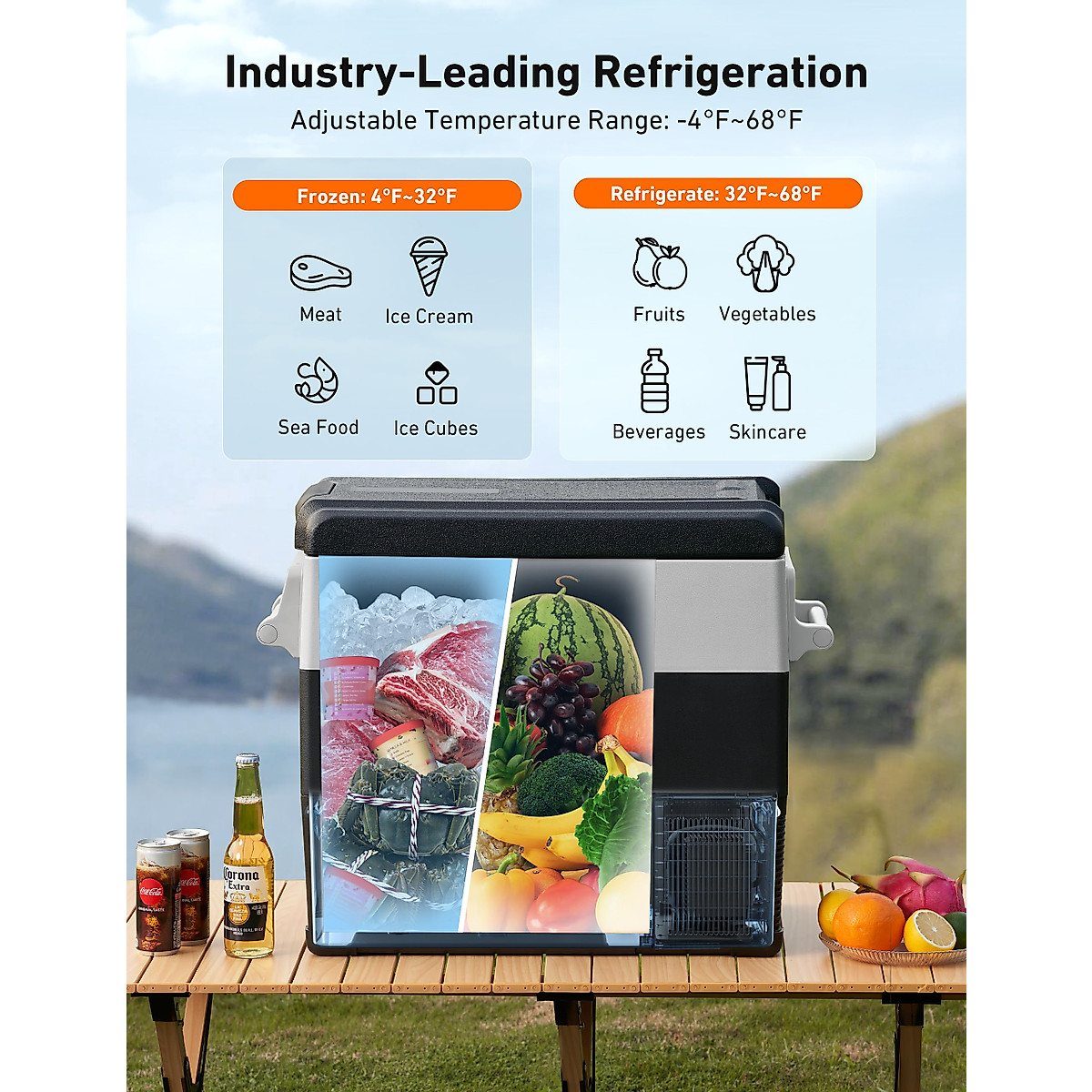 AstroAI 12 Volt Car Refrigerator, 58 Quarts(55L) Portable Freezer 12V Fridge Electric Cooler -4℉~68℉ with 12/24V DC & 110V AC for Car, RV, Truck, Van, Boat for Camping, Travel, Fishing Outdoor
