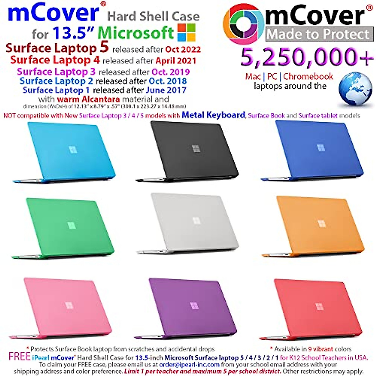 mCover Hard Case Only Compatible for 13.5" Microsoft Surface Laptop (5/4 / 3/2 / 1) with Alcantara Keyboard - Clear