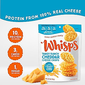 Whisps Cheese Crisps Tangy Ranch | Protein Chips | Healthy Snacks | Protein Snacks, Gluten Free, High Protein, Low Carb Keto Food (2.12 Oz, 6 Pack)
