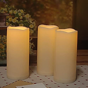 EZiKitchen 3 Pack Outdoor Battery Operated Candles with Timer Waterproof Led Flickering Candles Flameless Pillar Lights for Party/Lantern/Patio/Wedding/Garden,Cream White,3x7 Inch