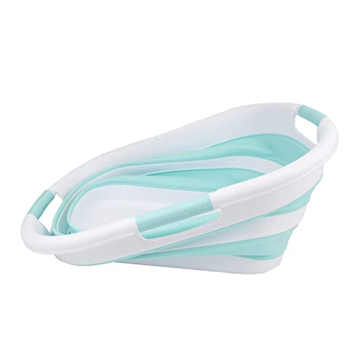 SAMMART 40L (10.5 gallon) Collapsible Plastic Laundry Basket - Foldable Pop Up Storage Container/Organizer - Portable Washing Tub - Space Saving Hamper/Basket (White/Lake Green)