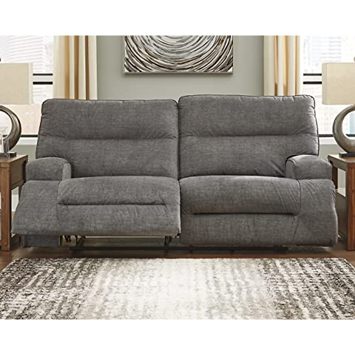 Signature Design by Ashley Coombs Oversized Contemporary 2 Seat Manual Pull Tab Reclining Sofa, Gray