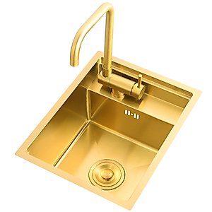 FAFACAI Kitchen Sink Golden Bar Sink Stainless Steel Set Balcony Mini Handmade Pool with Faucet Drop in Or Undermount (Color : Gold, Size : 45x30x23cm) (Gold 45x30x23cm)