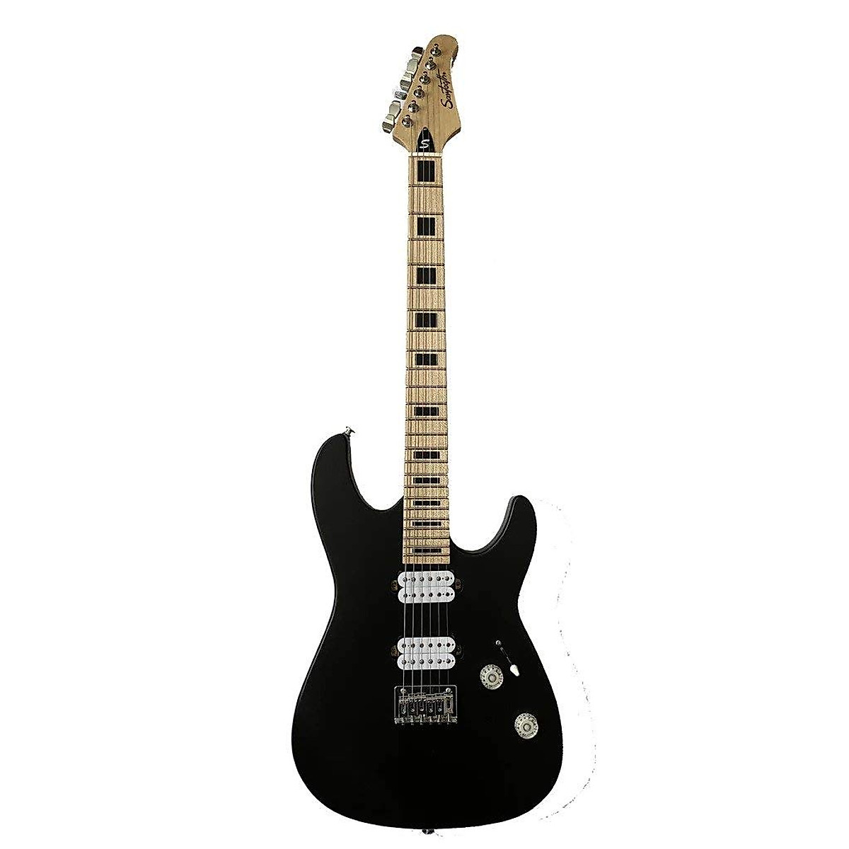 GoDpsMusic 6 String Sawtooth ST-M24 Electric Guitar, Right Handed Satin Black (ST-M24-SBK)