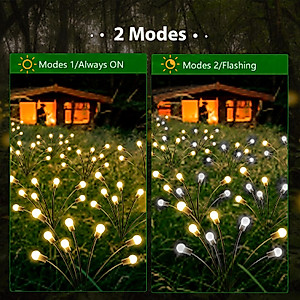 6-Pack Solar Outdoor Lights for Garden, 48 LED Firefly Solar Lights for Outside, Sway by Wind, Waterproof Yard Lights for Patio Garden Decor Pathway Xmas Decorations (Warm White)