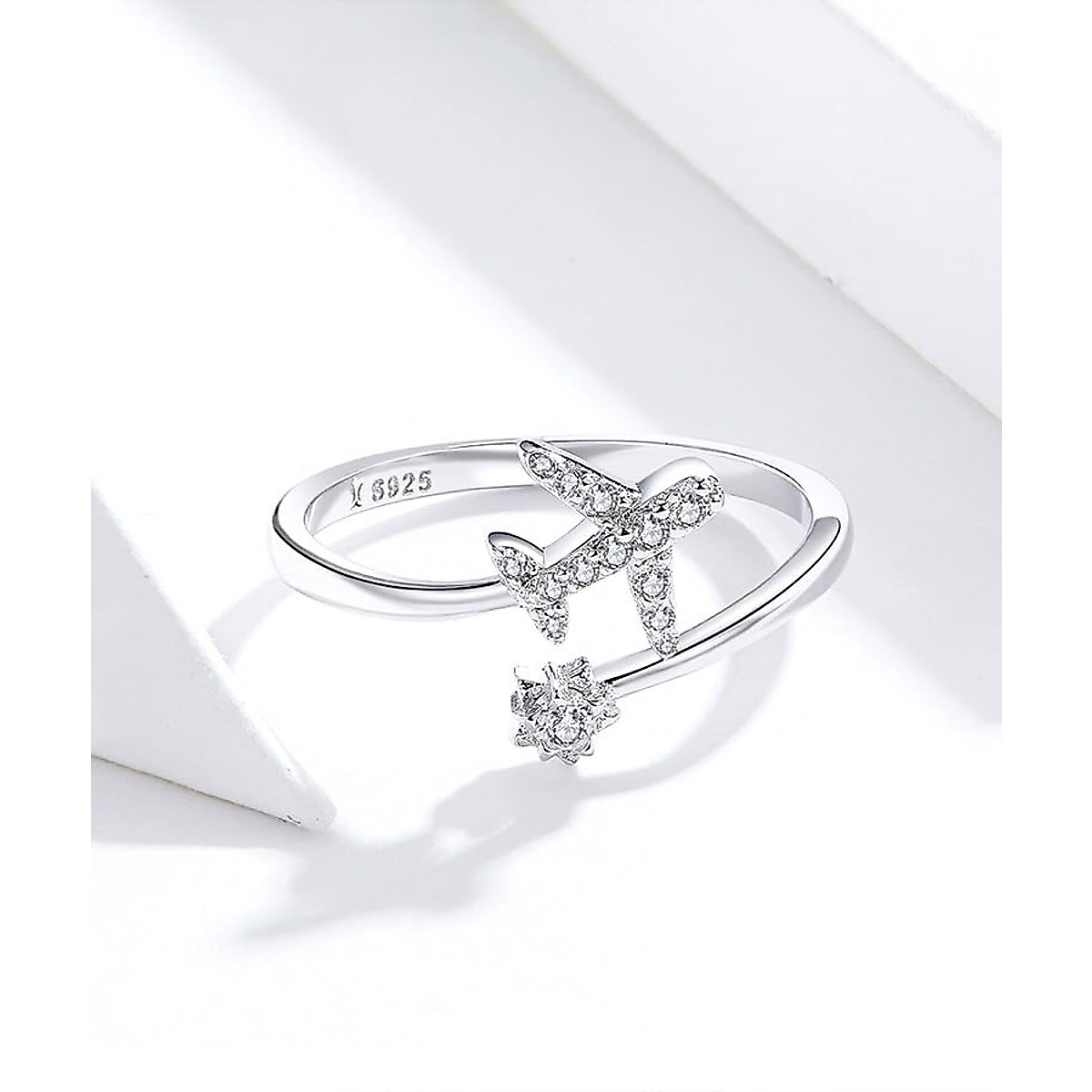 NanMuc Womens 925 Sterling Silver World Travel Souvenir Airplane Finger Ring Travel Trip Adjustable Open Finger Ring Wife Anniversary Jewelry