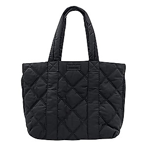 Amazing Song Large Quilted Tote Bag for Women, Puffer Shoulder Bag Designer Handbag Work Shopper with Zipper Down Tote, Soft Black
