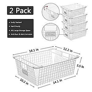 2 Pack Stackable Wire Storage Baskets With Handles,for Kitchen, Bathroom, Cabinets, Cupboards, Countertop - Freezer & Pantry Organizer Bins, for Snacks, Drinks, Potatoes, Onions, Meat XXL