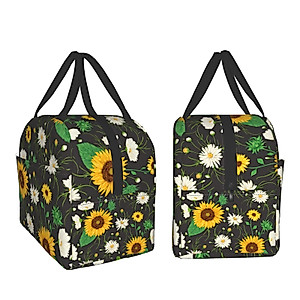Sunflower Lunch Bags for Women Portable insulated Leakproof Daisy Lunch Box Thermal Cooler Bag Reusable Loncheras Para Mujer for Office Work Picnic Beach