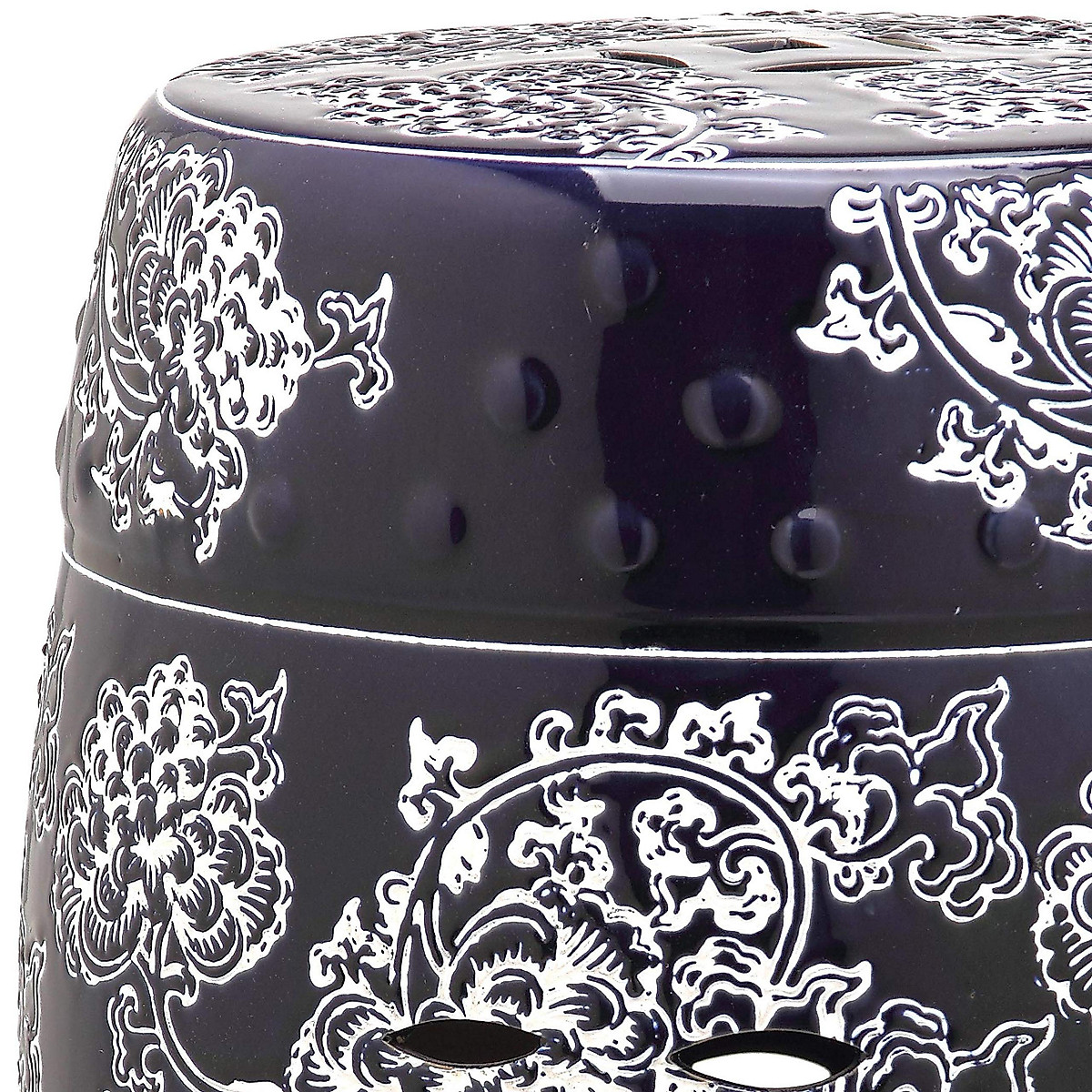 Safavieh Midnight Flower Ceramic Decorative Garden Stool, Navy and White
