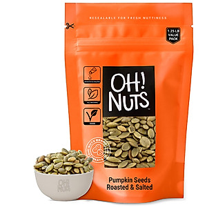 Oh! Nuts Roasted Salted Pumpkin Seeds | All-Natural Protein Power | Fresh, Healthy Keto Snacks | Unshelled Pepitas in 1.25 LB Resealable Bulk Bag | Vegan & Gluten-Free Snacking