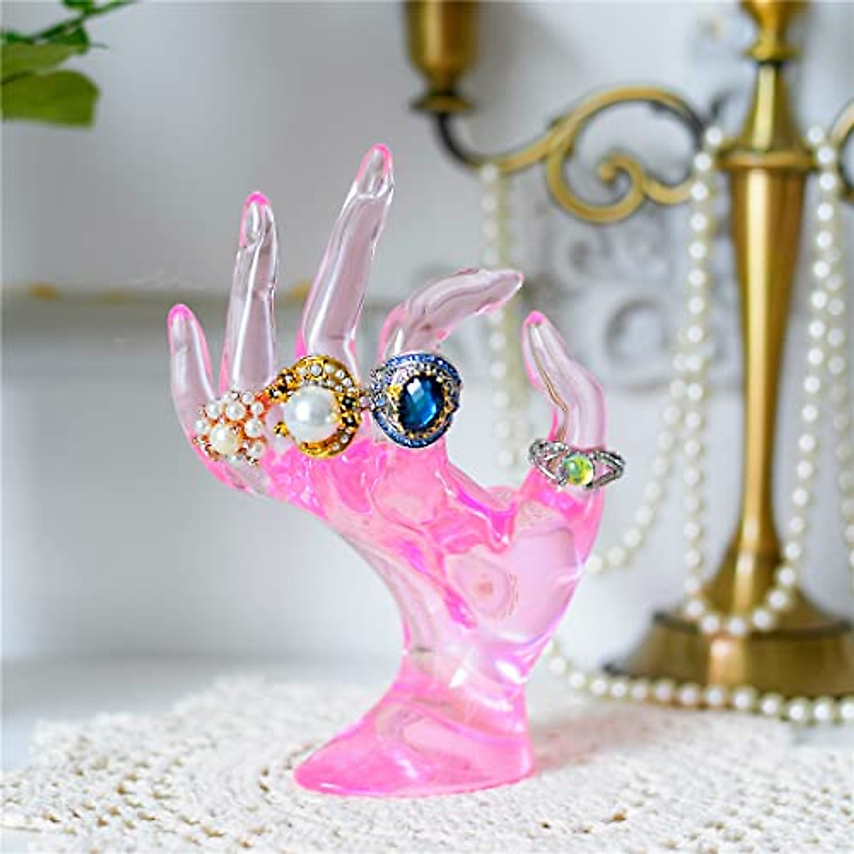 HOMEGOAL Ring Holder, Pink Room Decor, Hand Jewelry Display Holder, Danish Pastel Room Decor, Preppy Decor, Mannequin Hand, Polyresin, 7 Inch (Pink)