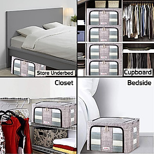 Blushbees® Oxford Fabric Collapsible Storage Boxes for Clothes/Quilts/Linen with Metal Supports (PACK OF 4 BOXES - LARGE SIZE 20×16×15 INCH)