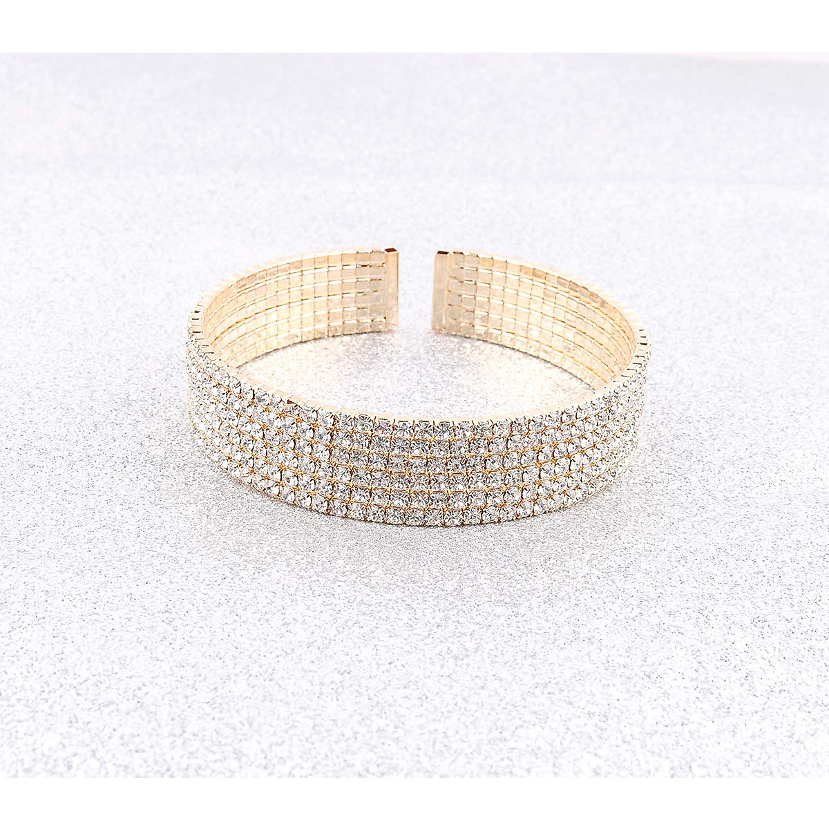 AZFEIYA 18k Rose Gold Plated Cubic Zirconia Cuff Bangle Sparkly Rhinestone Bridal Wedding Statement Bracelet (Gold)