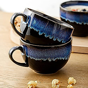 KOOV Ceramic Soup Mug, Soup Bowls with Handles Microwave Safe, 24 Ounce Jumbo Mug and Cereal Mugs Set of 4, Reactive Glaze (Nebula Blue)