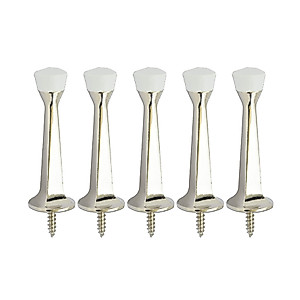 QCAA Rubber Tip Heavy Duty Solid Rigid Door Stop, 3", Zinc Die Cast, Nickel, 5 Pack, Made in Taiwan
