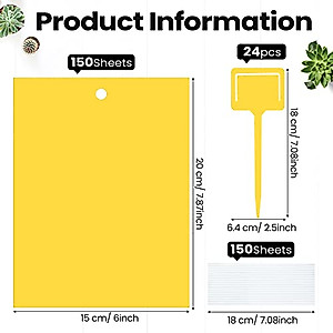 150 Pieces Sticky Traps for Gnats Dual Sided Sticky Traps for Indoor and Outdoor Plant Fruit Fly Sticky Traps with Twist Ties and Plastic Holders for Flying Plant Insect, Fungus Gnats